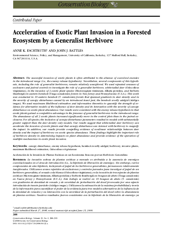 (PDF) Acceleration of Exotic Plant Invasion in a Forested Ecosystem by ...