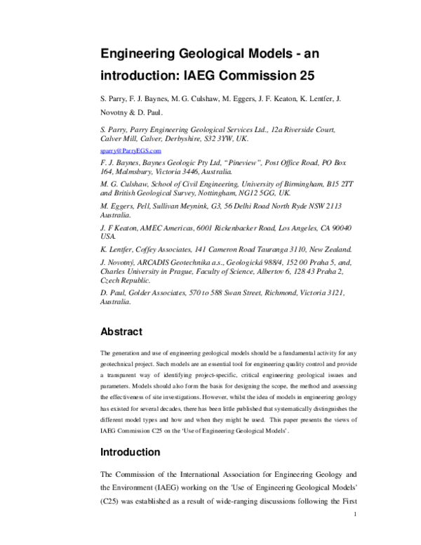 (PDF) Engineering geological models: an introduction: IAEG commission 25