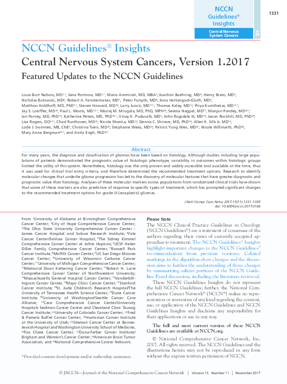 (PDF) NCCN Guidelines Insights: Central Nervous System Cancers, Version 1.2017