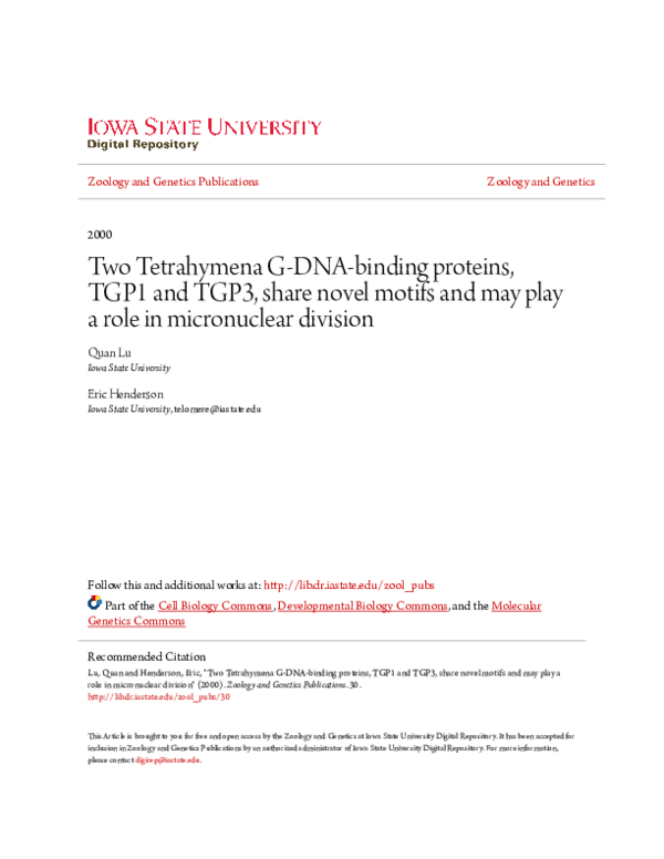 (PDF) Two Tetrahymena G-DNA-binding proteins, TGP1 and TGP3, share ...