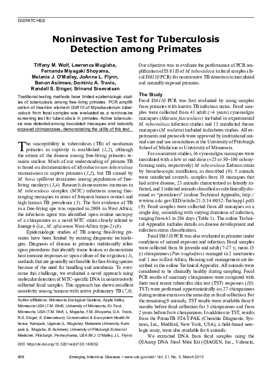 (PDF) Noninvasive Test for Tuberculosis Detection among Primates