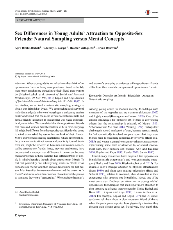 Pdf Sex Differences In Young Adults Attraction To Opposite Sex Friends Natural Sampling