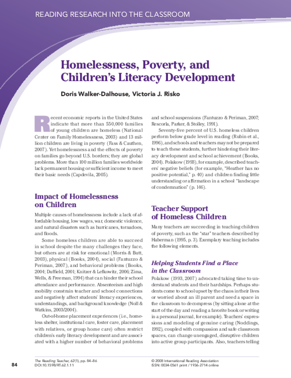 (PDF) Homelessness, Poverty, and Children's Literacy Development
