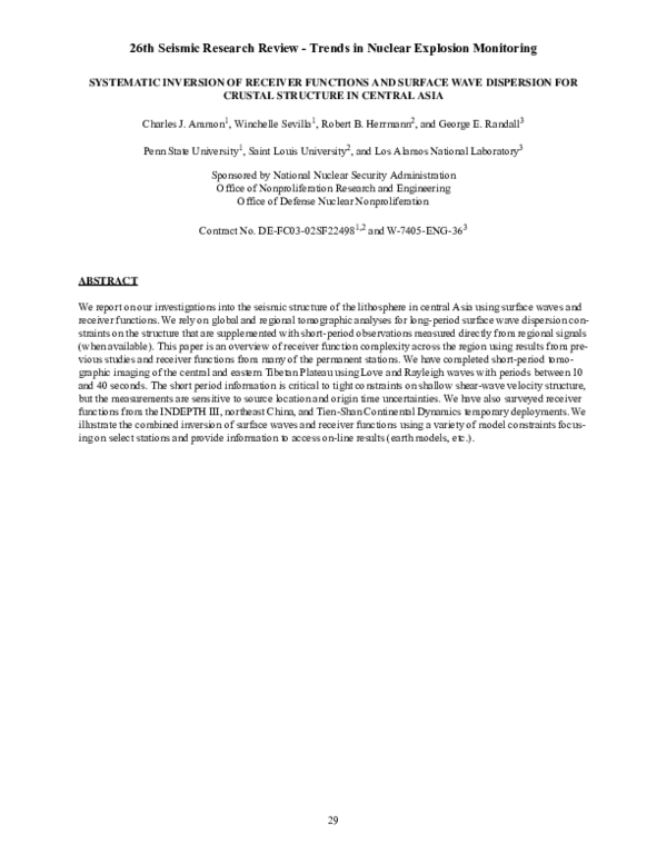 (PDF) Systematic Inversion of Receiver Functions & Surface-Wave Dispersion for Crustal Structure ...