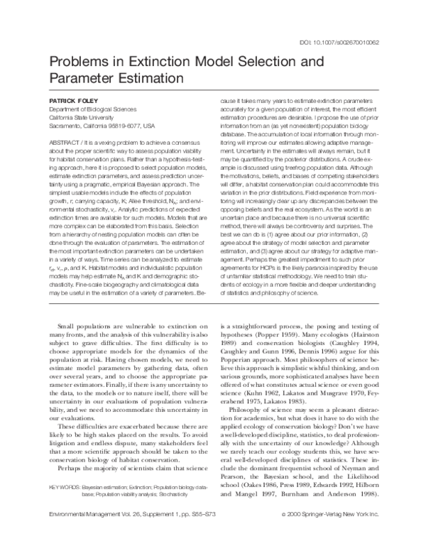 (PDF) Problems in Extinction Model Selection and Parameter Estimation (PDF) Problems in Extinction Model Selection and Parameter Estimation