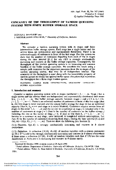 (PDF) Concavity of the Throughput of Tandem Queueing Systems with Finite Buffer Storage Space