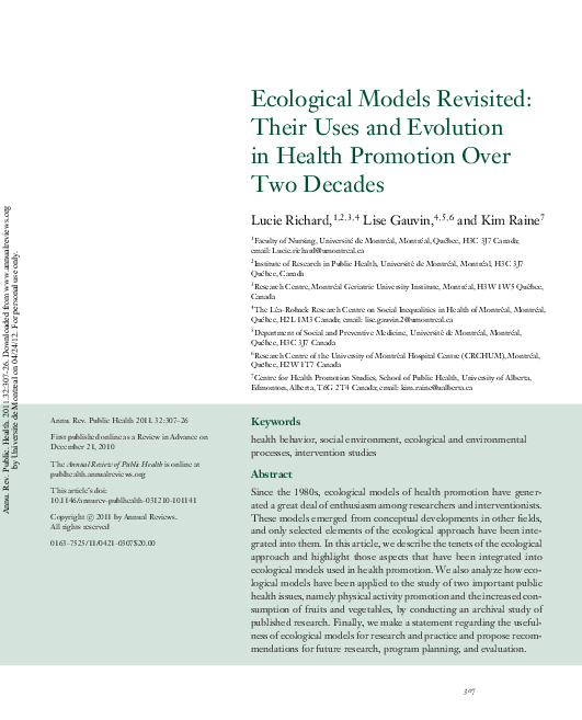 (PDF) Ecological Models Revisited: Their Uses and Evolution in Health ...