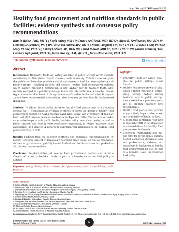 (PDF) Healthy food procurement and nutrition standards in public ...