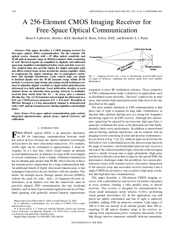 (PDF) A 256-element CMOS imaging receiver for free-space optical ...