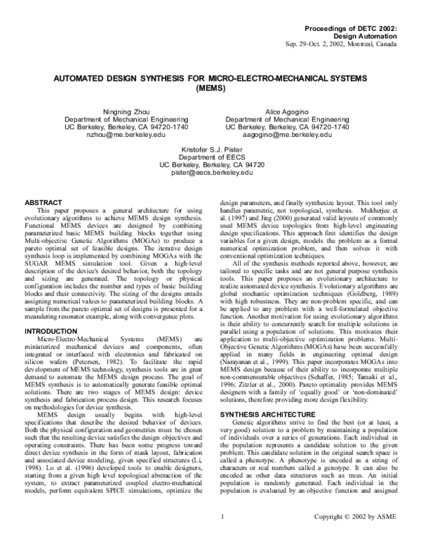 (PDF) Automated Design Synthesis for Micro-Electro-Mechanical Systems ...