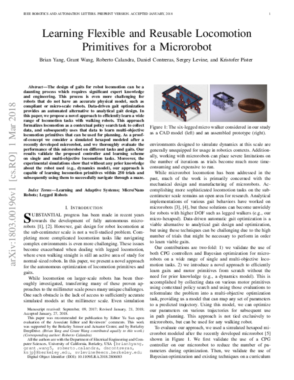 Pdf Learning Flexible And Reusable Locomotion Primitives For A Microrobot