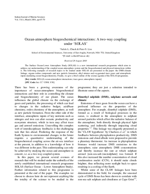 (PDF) Ocean-atmosphere biogeochemical interactions: A two-way coupling ...