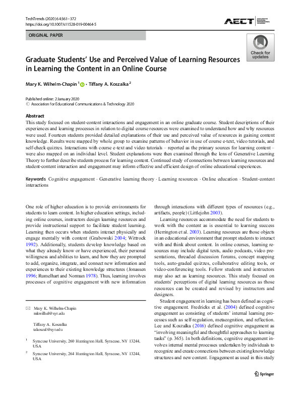 (PDF) Graduate Students’ Use and Perceived Value of Learning Resources ...