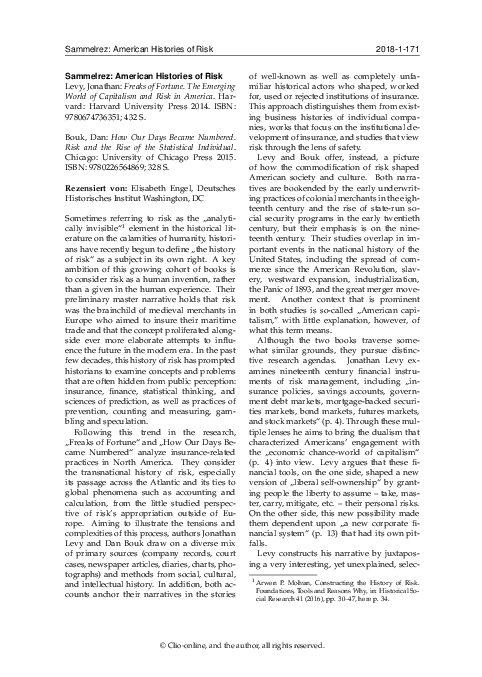 (PDF) American Histories of Risk: Jonathan Levy's Freaks of Fortune ...