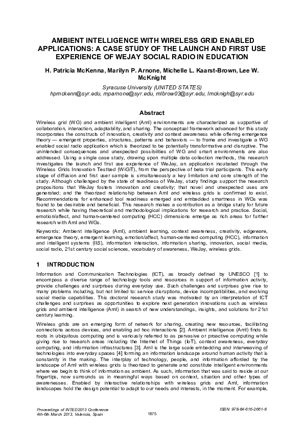 (PDF) Ambient intelligence (AmI) with wireless grid enabled ...
