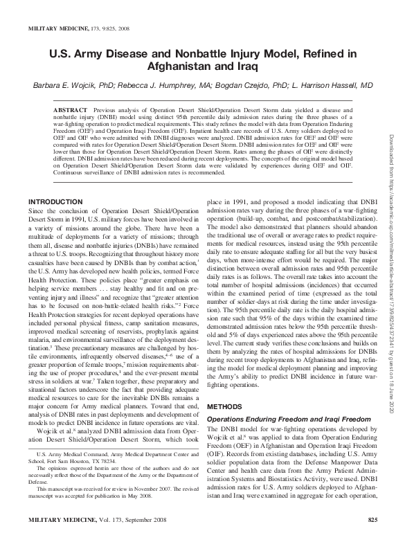 (PDF) U.S. Army disease and nonbattle injury model, refined in ...