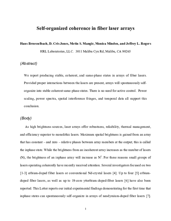 (PDF) Self-organized coherence in fiber laser arrays