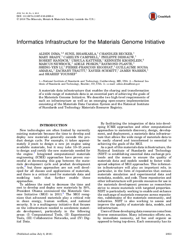 (PDF) Informatics Infrastructure for the Materials Genome Initiative