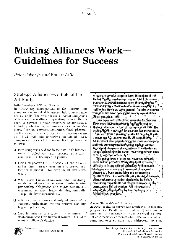 (PDF) Making alliances work—Guidelines for success