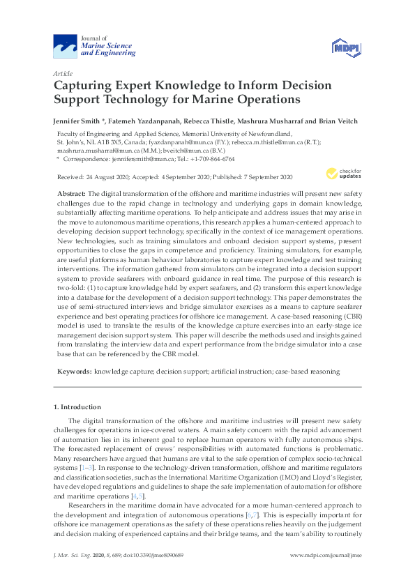 (PDF) Capturing Expert Knowledge to Inform Decision Support Technology for Marine Operations