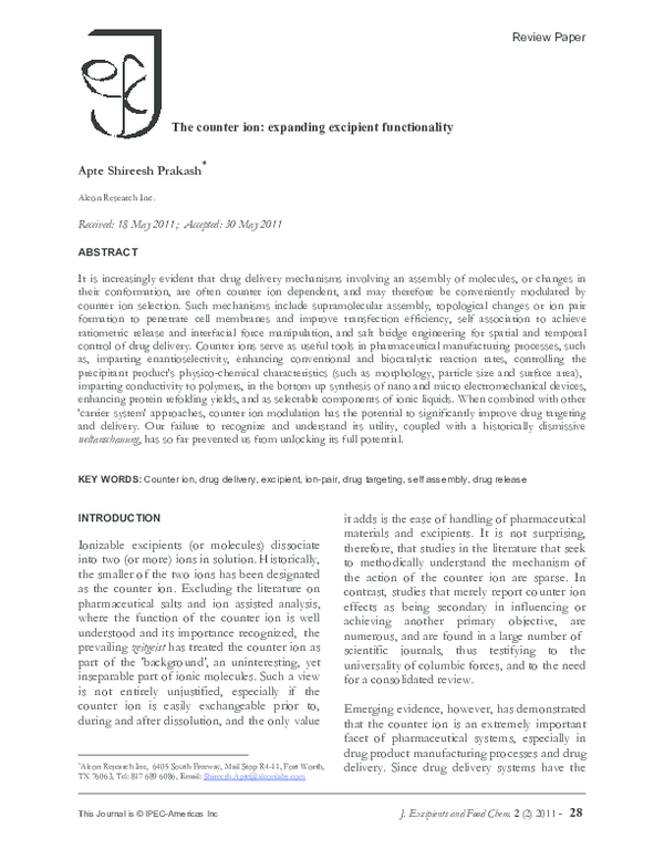 (PDF) Excipient counterion dependent mechanisms in Pharmaceutical ...