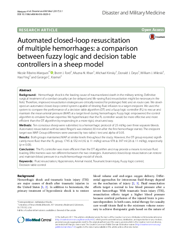 (PDF) Automated closed-loop resuscitation of multiple hemorrhages: a comparison between fuzzy ...