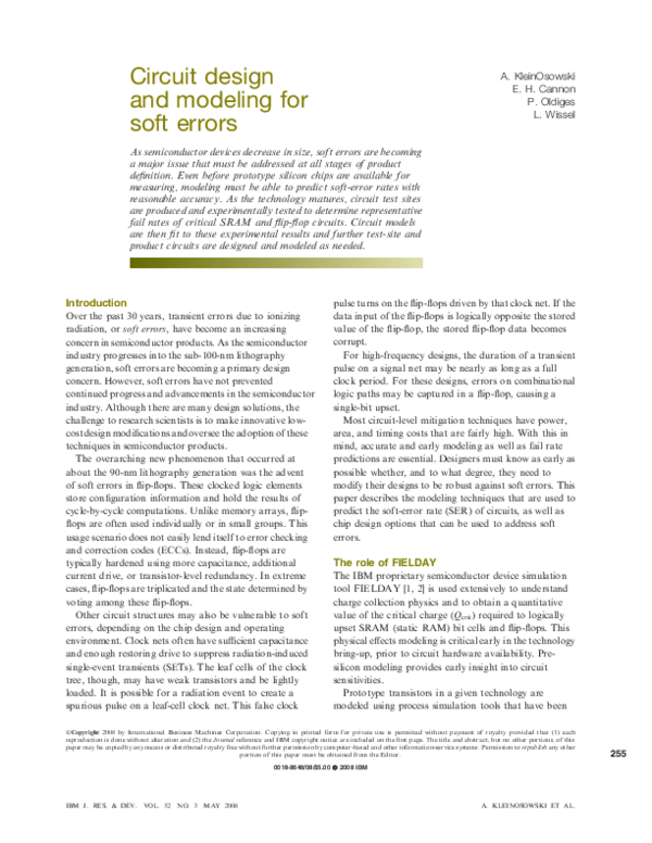 Pdf Circuit Design And Modeling For Soft Errors 0845