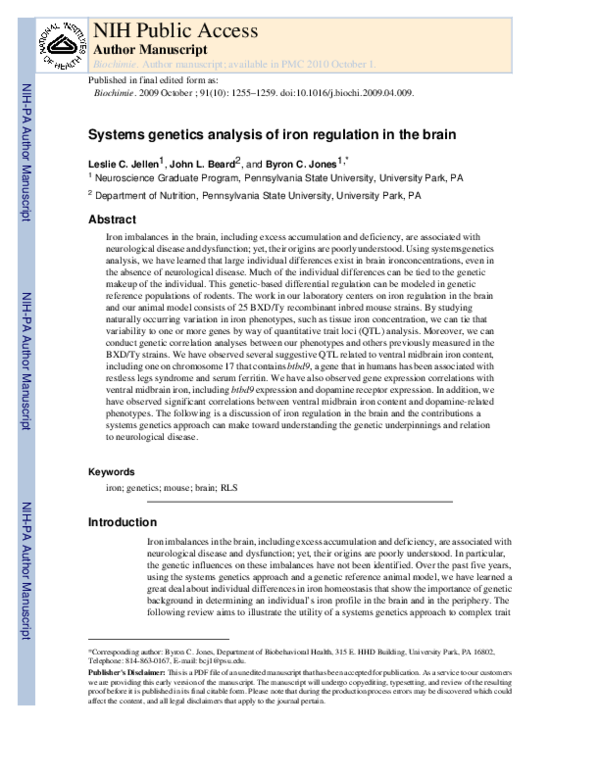 (PDF) Systems genetics analysis of iron regulation in the brain☆