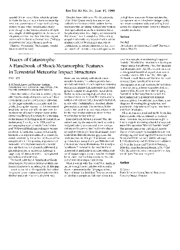 (PDF) Traces of Catastrophe: A Handbook of Shock-Metamorphic Features ...