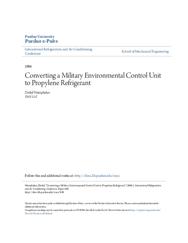 (PDF) Converting a Military Environmental Control Unit to Propylene ...
