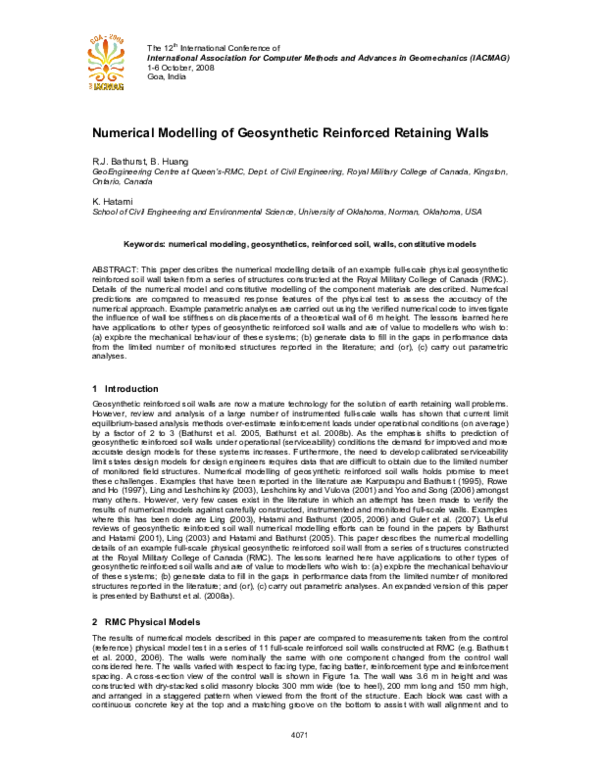 (PDF) Numerical Modelling of Geosynthetic Reinforced Retaining Walls