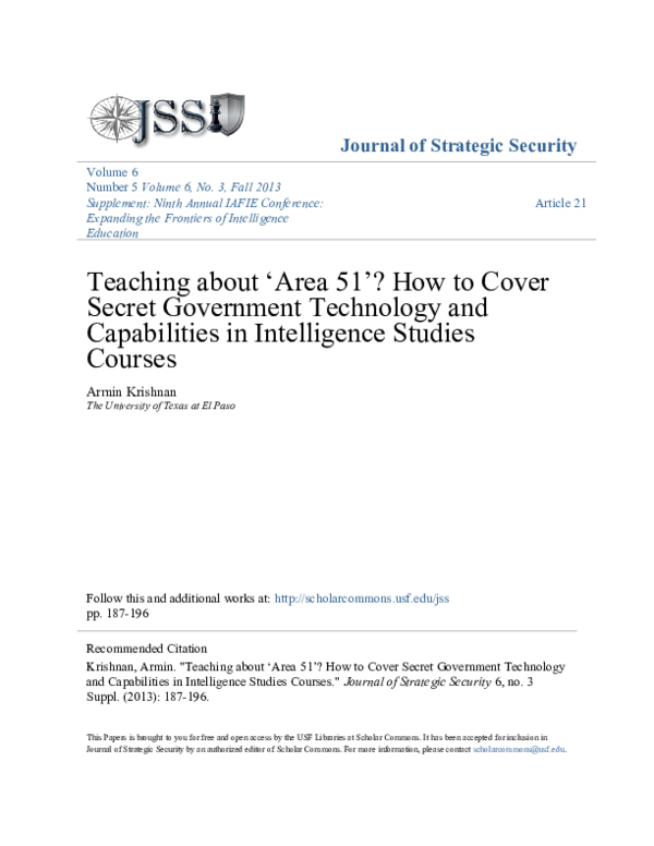(PDF) Teaching about 'Area 51'? How to Cover Secret Government ...