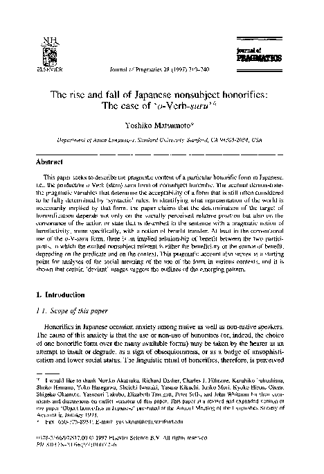 (PDF) The rise and fall of Japanese nonsubject honorifics: The case of ...