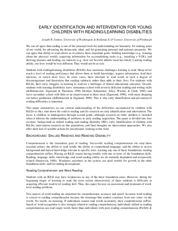 (PDF) Early Identification and Intervention for Young Children with ...