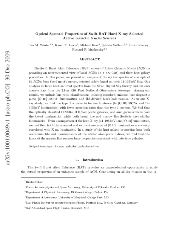 (PDF) Optical Spectral Properties of Swift Burst Alert Telescope Hard X ...