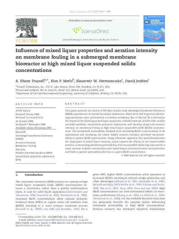 (PDF) Influence of mixed liquor properties and aeration intensity on ...