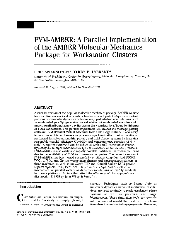 (PDF) PVM-AMBER: A parallel implementation of the AMBER molecular ...