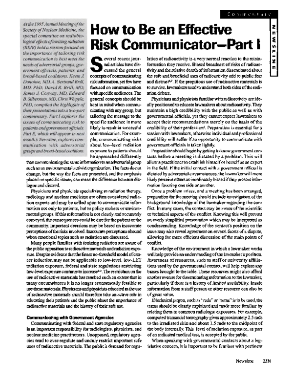 (PDF) How to be an effective risk communicator--Part 1 | Aaron Brill ...