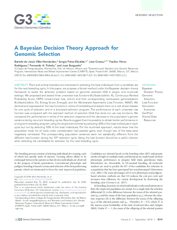 (PDF) A Bayesian Decision Theory Approach for Genomic Selection