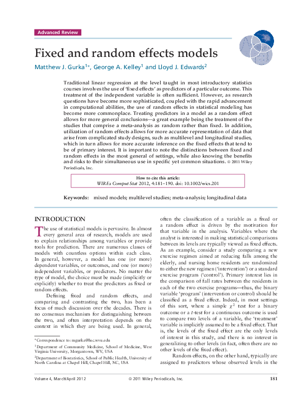 (PDF) Fixed and random effects models