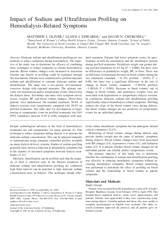 (PDF) Impact of Sodium and Ultrafiltration Profiling on Hemodialysis ...