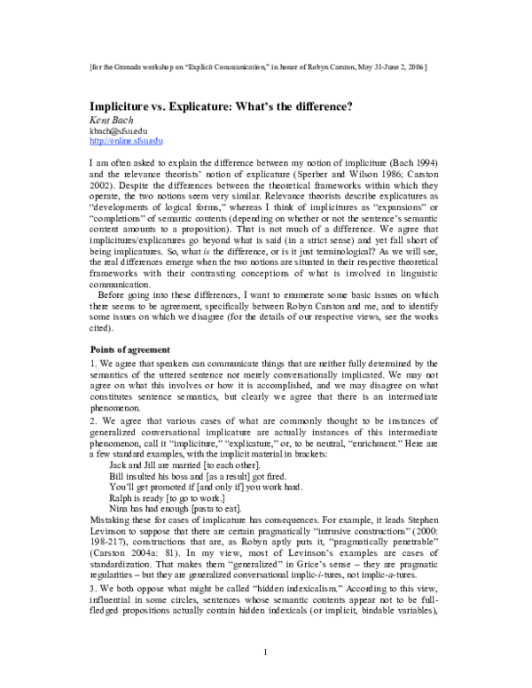 (PDF) Impliciture vs Explicature: What’s the Difference?