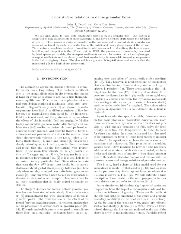 (PDF) Constitutive relations in dense granular flows