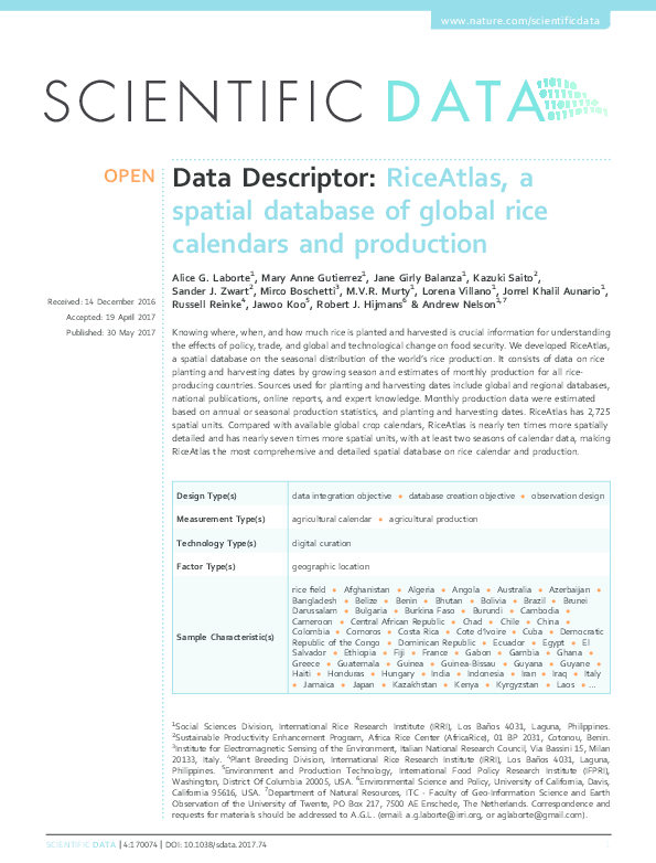 (PDF) RiceAtlas, a spatial database of global rice calendars and production