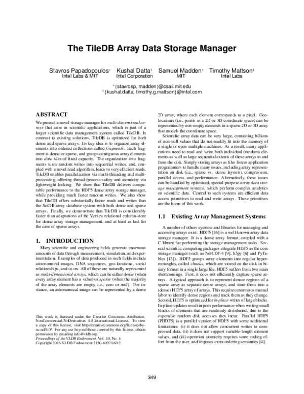 (PDF) The TileDB array data storage manager