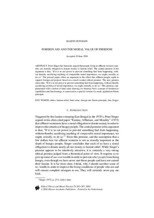 (PDF) Foreign Aid and the Moral Value of Freedom