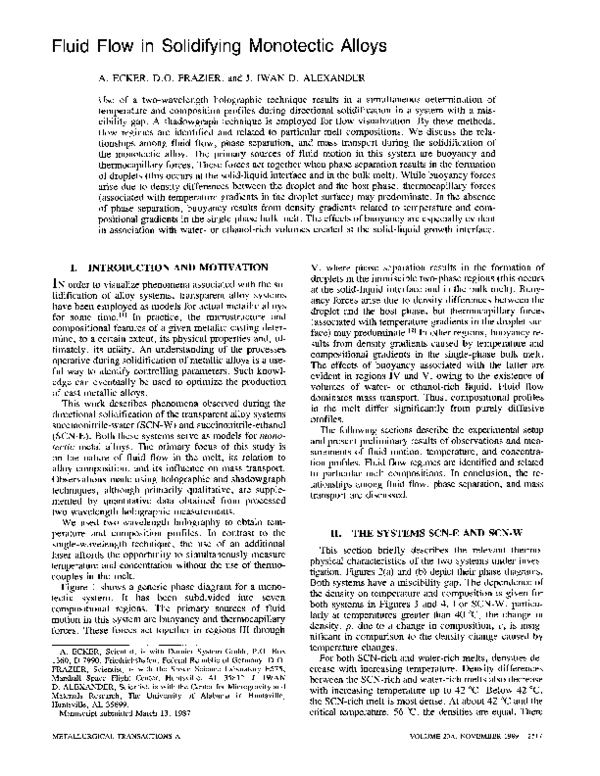 (PDF) Fluid flow in solidifying monotectic alloys