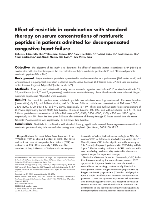 (PDF) Intravenous Nesiritide, a Natriuretic Peptide, in the Treatment ...