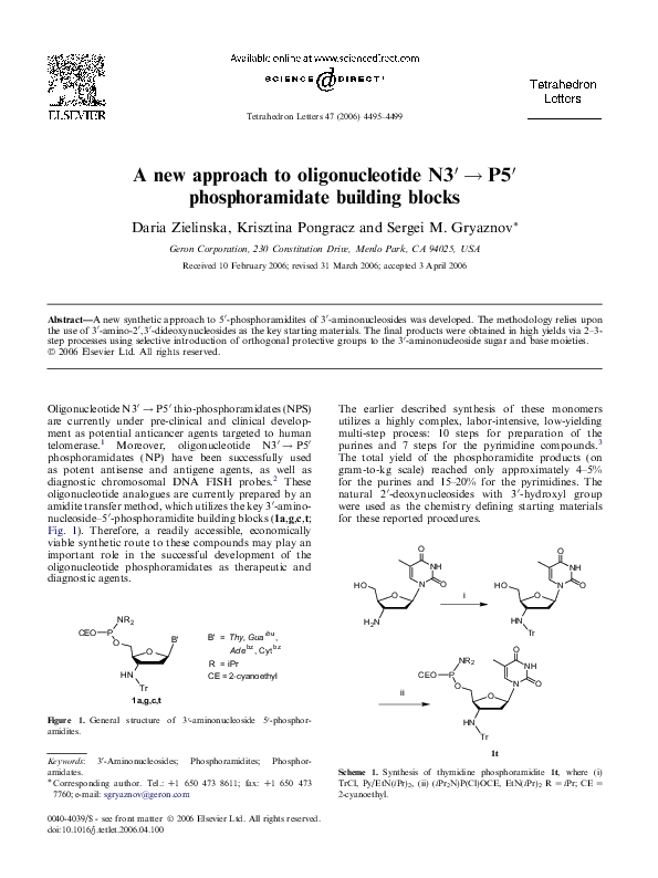 (PDF) A New Approach to Oligonucleotide N3′⇉P5′ Phosphoramidate ...