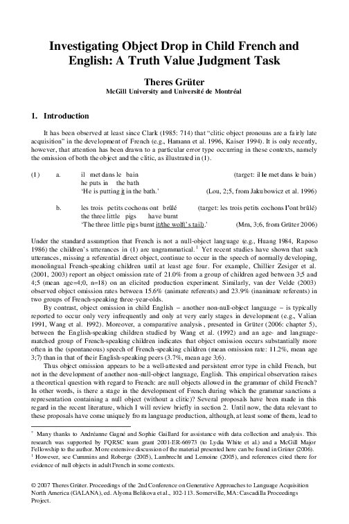 (PDF) Investigating Object Drop in Child French and English: A Truth ...